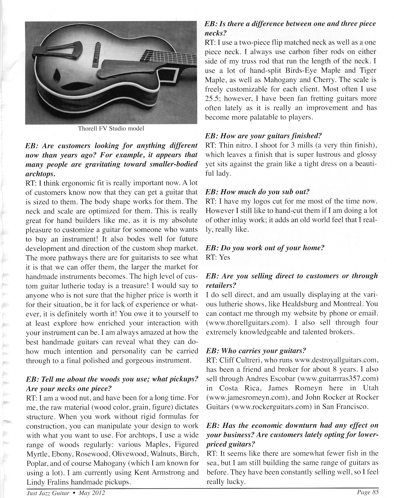 Thorell Blog: Just Jazz Guitar Magazine Interview with Luthier Ryan ...