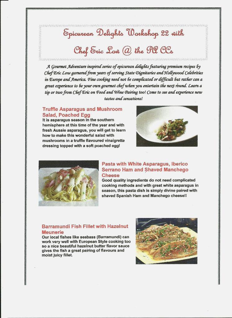 Culinary Workshops with Chef Eric Low: Epicurean Gourmet Delights Menu 22