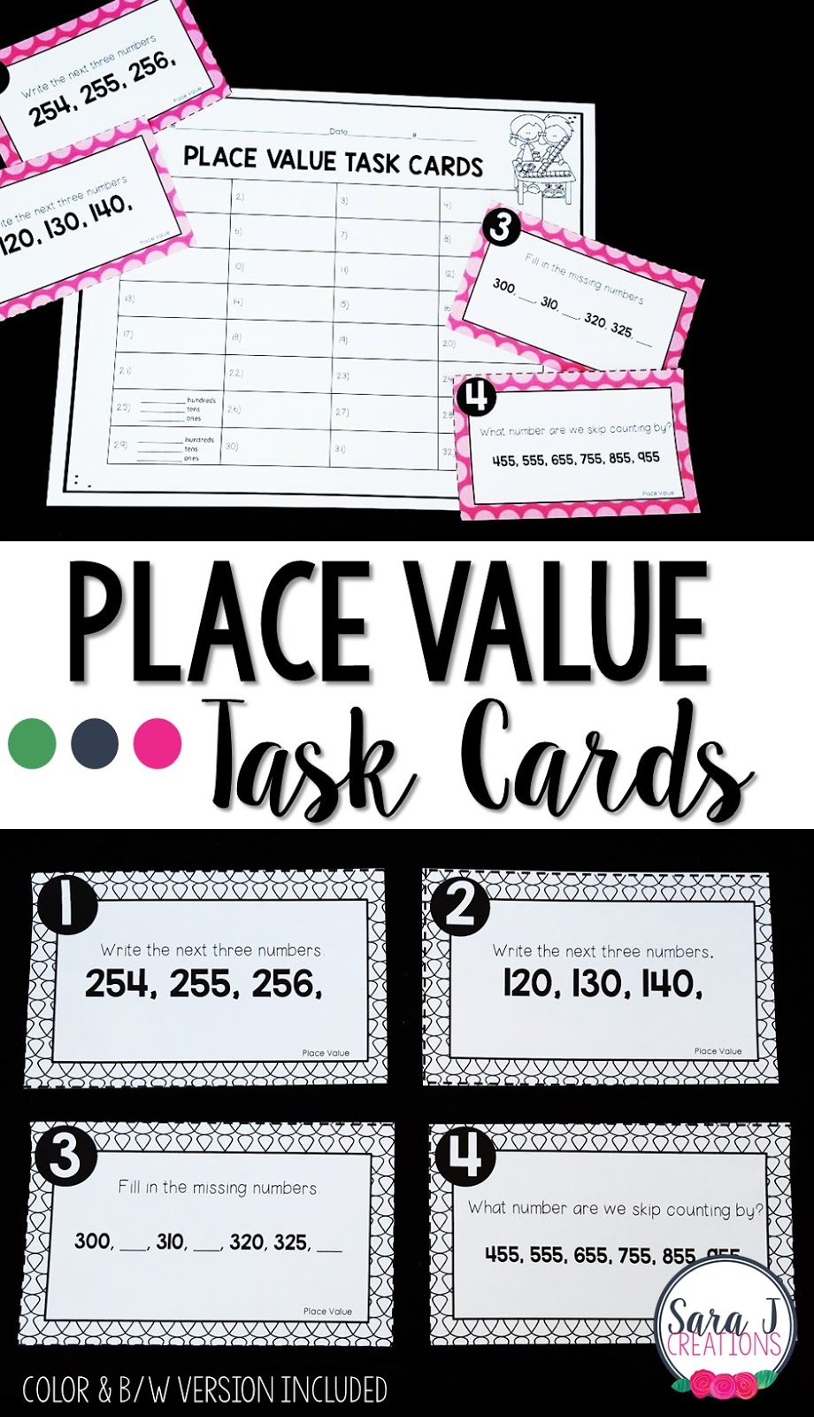 Place Value Task Cards (Printable and Digital) | Sara J Creations