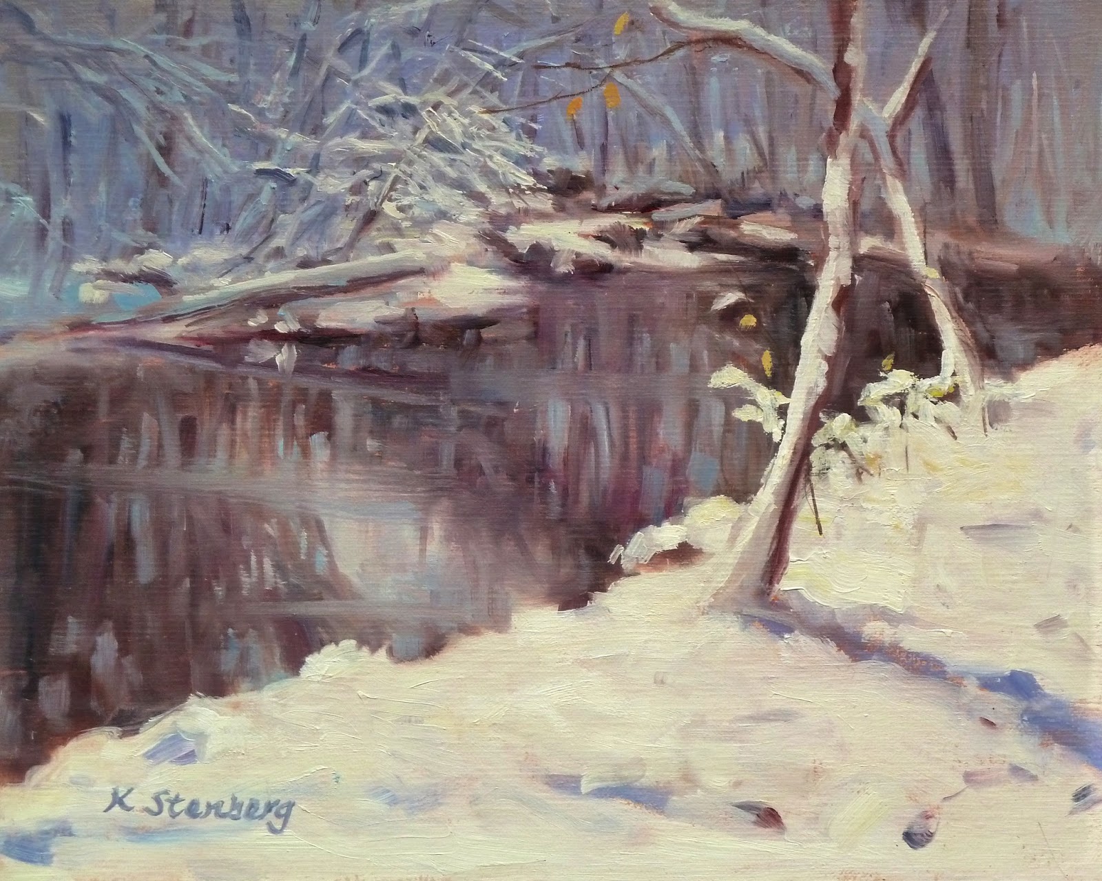 Kim Stenberg's Painting Journal: "Winter Creek" (oil on linen; 8" x 10 ...