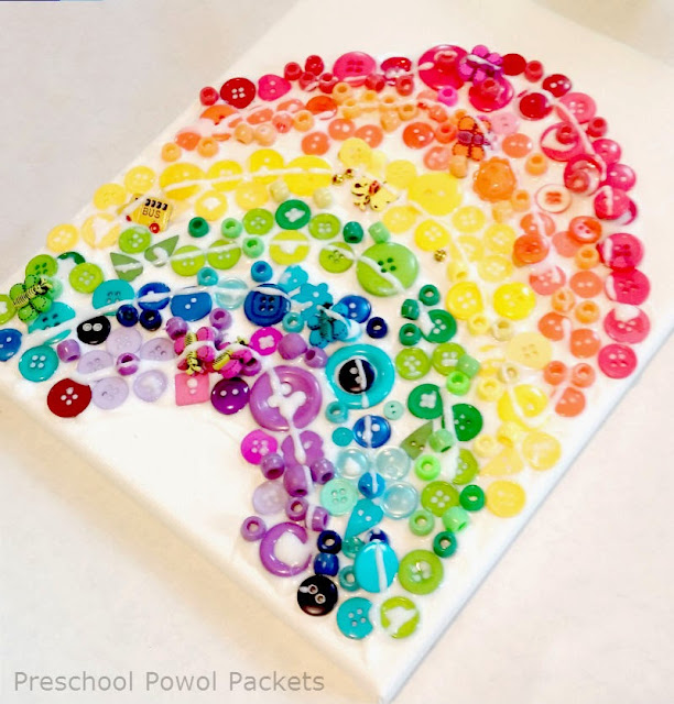 Preschool Collaborative Art: Sparkly Button Rainbow | Preschool Powol ...