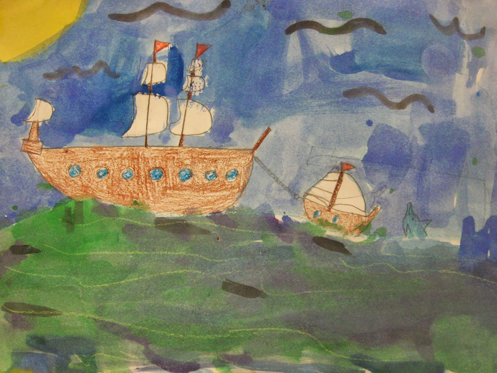 2nd Grade Watercolor Resist Seascapes - Paint You Want