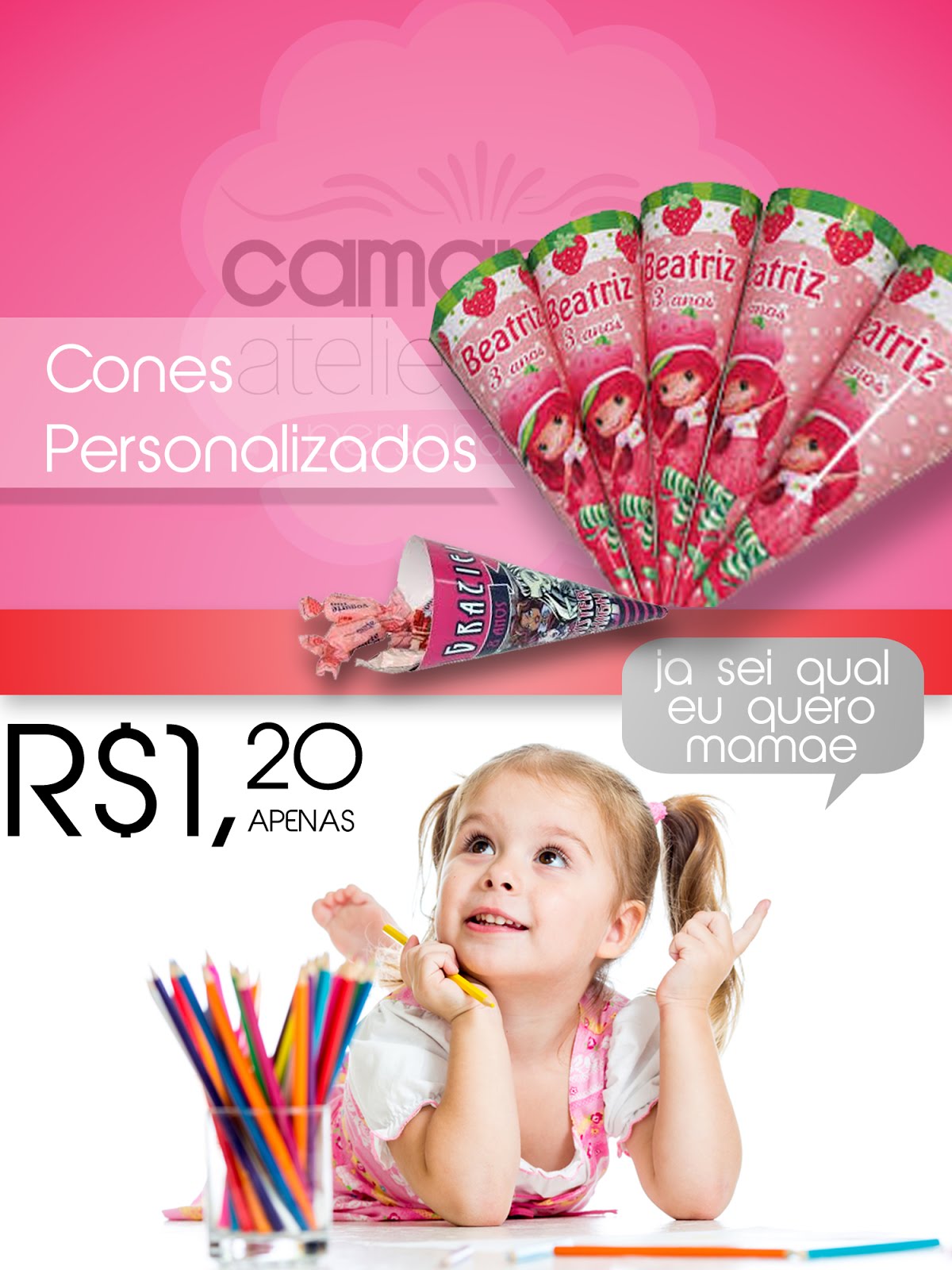 Cones personalizados para festinhas infantis - Atelie Camargus