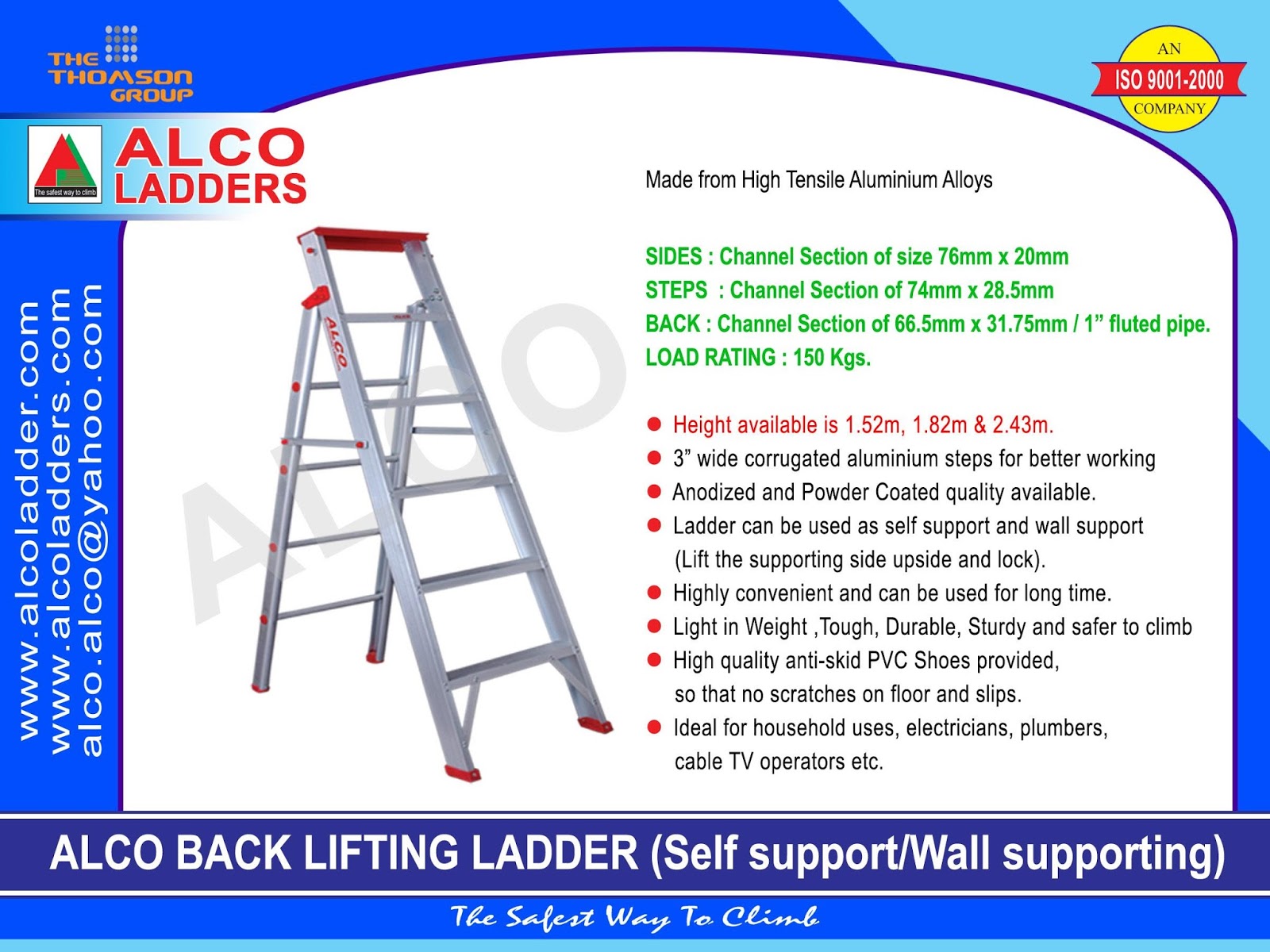 ALCO ALUMINIUM PVC BRANDED PRODUCTS: ALCO BACK LIFTING LADDERS