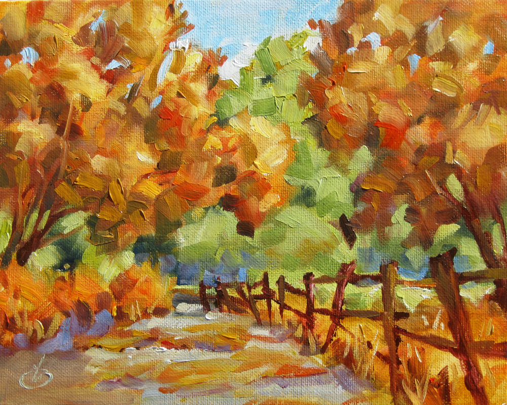 TOM BROWN FINE ART: AUTUMN – 8x10 IMPRESSIONIST PAINTING by TOM BROWN