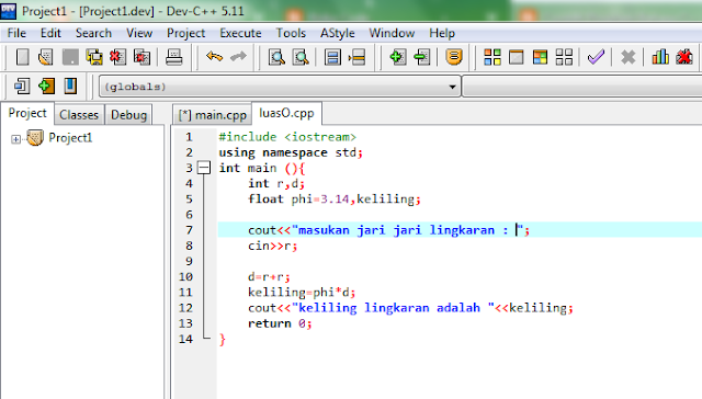 Contoh Program C++ Menghitung Keliling Lingkaran - Rizka Code