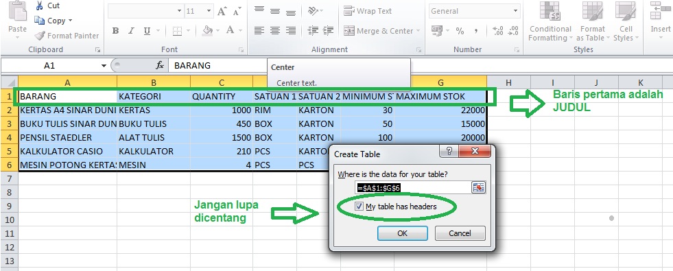 Indoprima Mahir Excel: Memformat sebagai Table dengan cepat