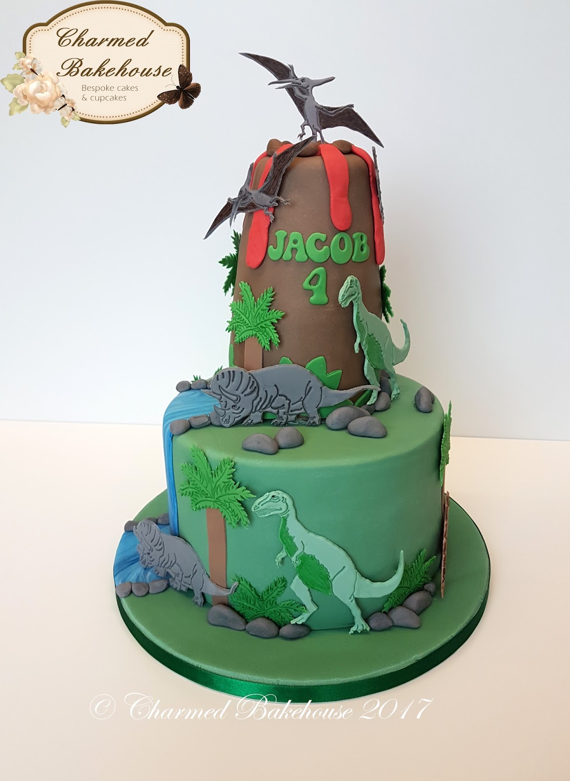 8" dinosaur themed birthday cake with edible volcano