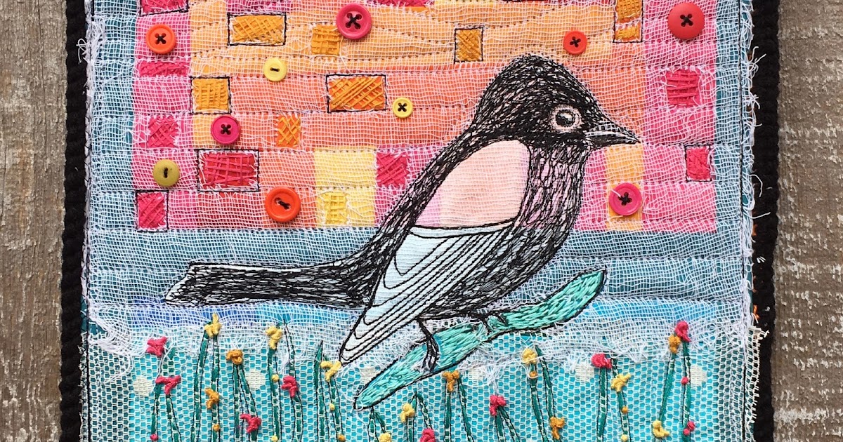 peaceofpi studio: Blackbird Embellished Patchwork Art Quilt