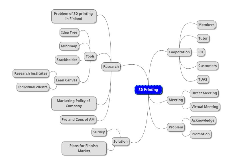 Metal 3D printing project: Mind Map