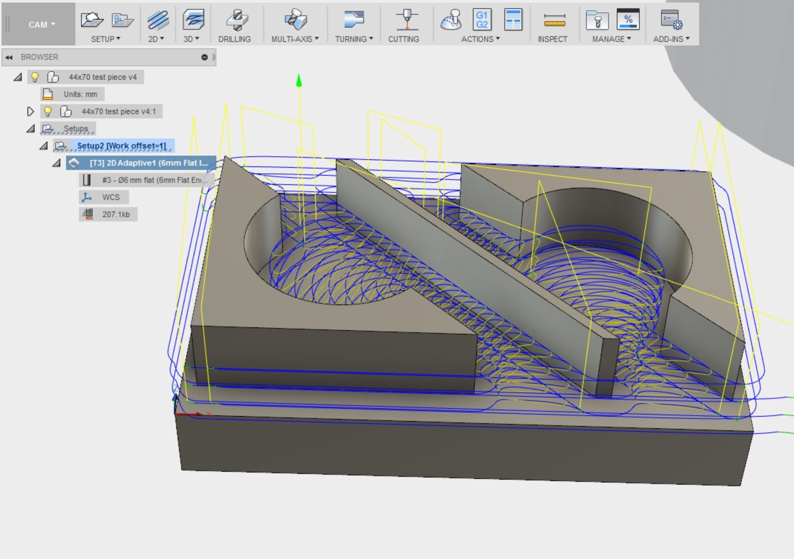 The Mighty Shiz: CAD model for test piece, CAM toolpath and.....first cut!