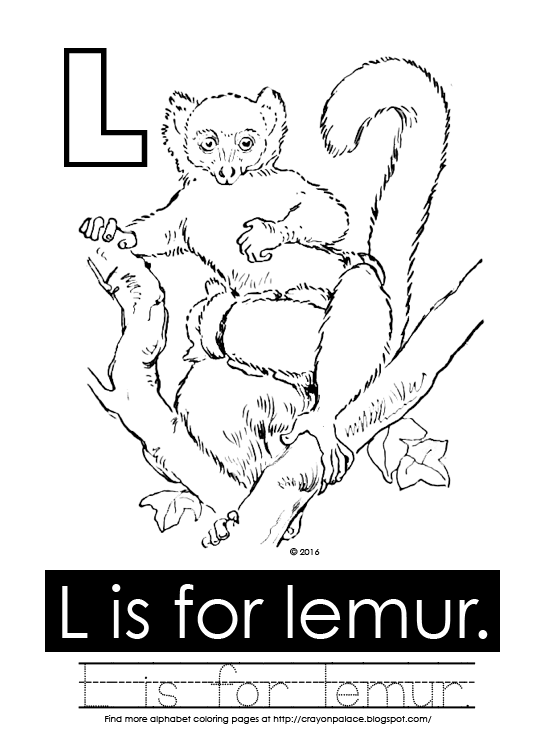 Crayon Palace: "L is for Lemur" alphabet coloring page