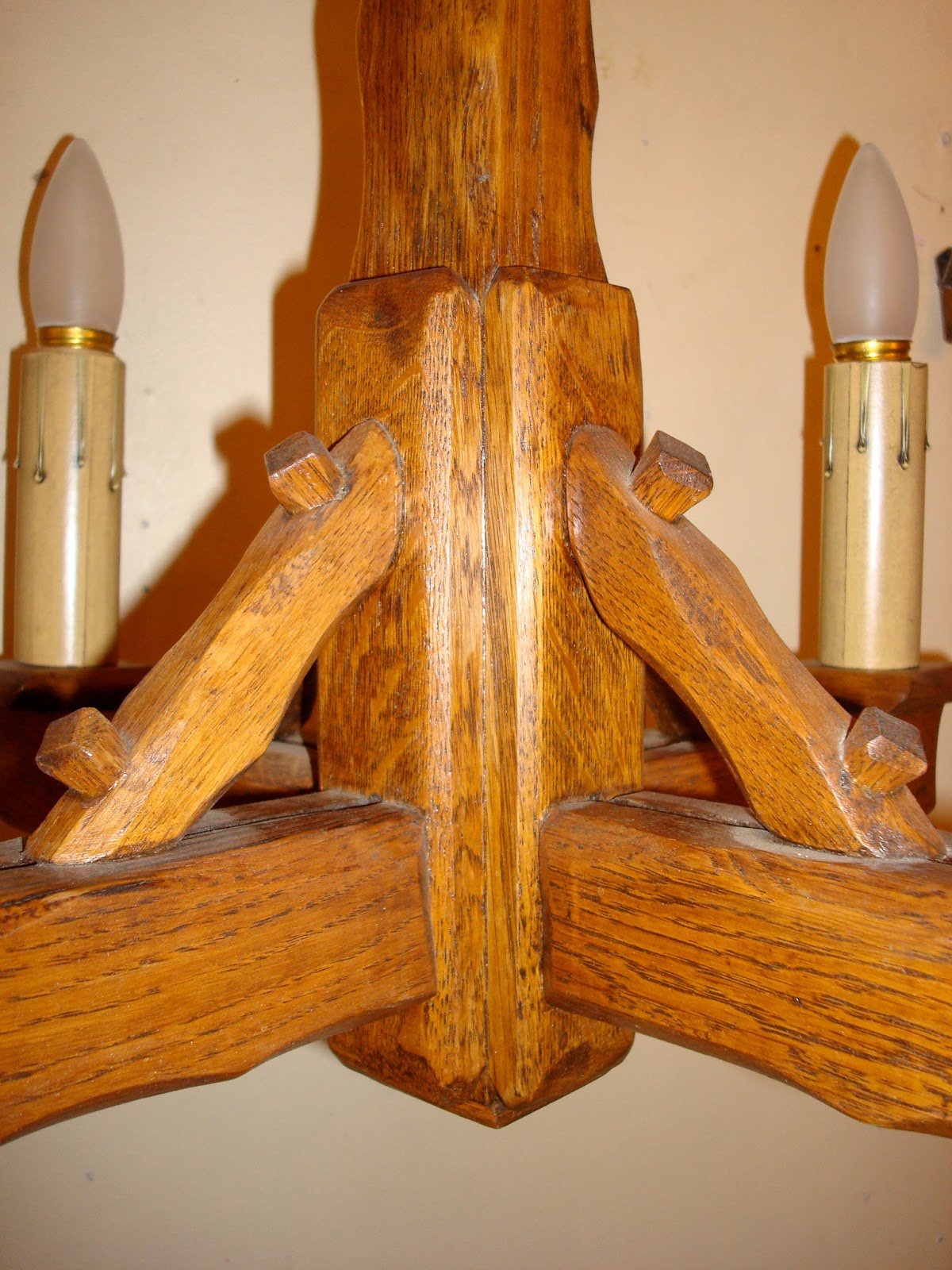 Era Antiques: Rare Solid Oak Arts and Crafts Light Fixture