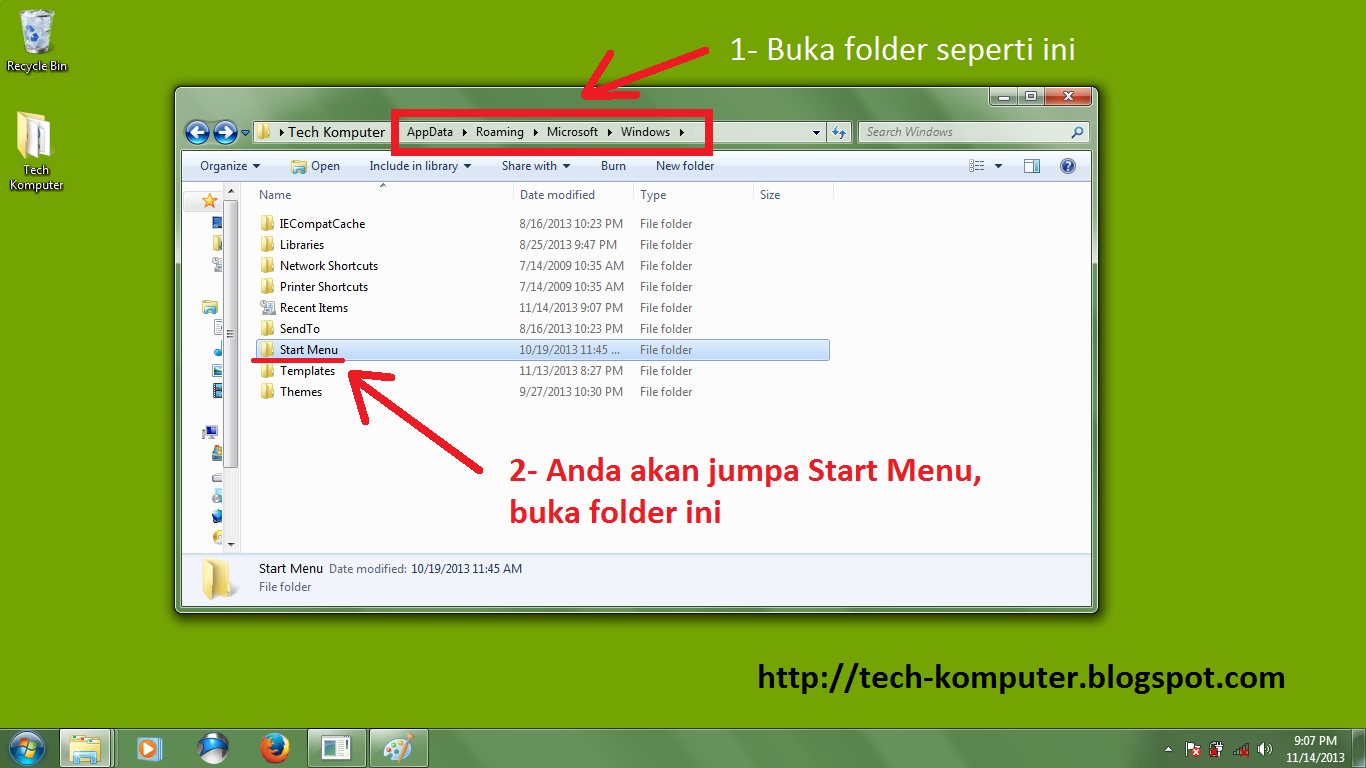 Tech Komputer: Cara Letak Folder Di Start Menu List [Tutorial]