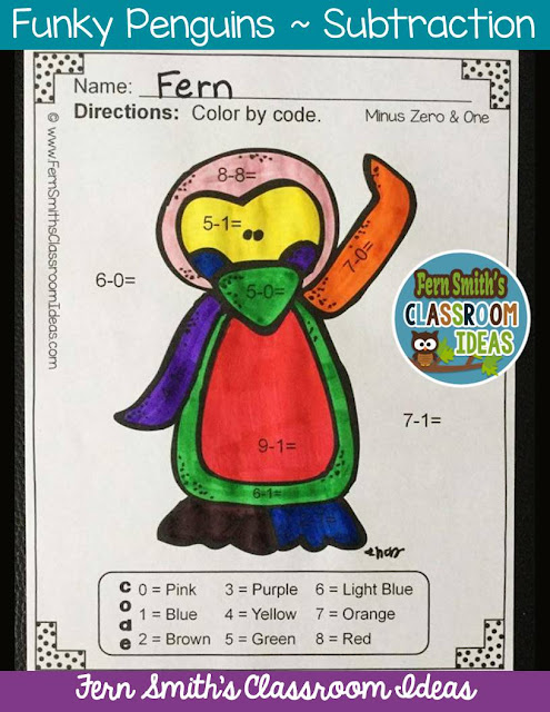 Winter Fun! Funky Penguins Color Your Answers Printables For Addition ...