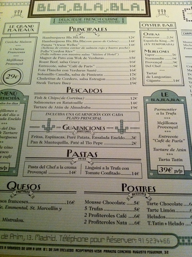 Madrid para turismo cool: BISTRÓ BLA BLA BLA