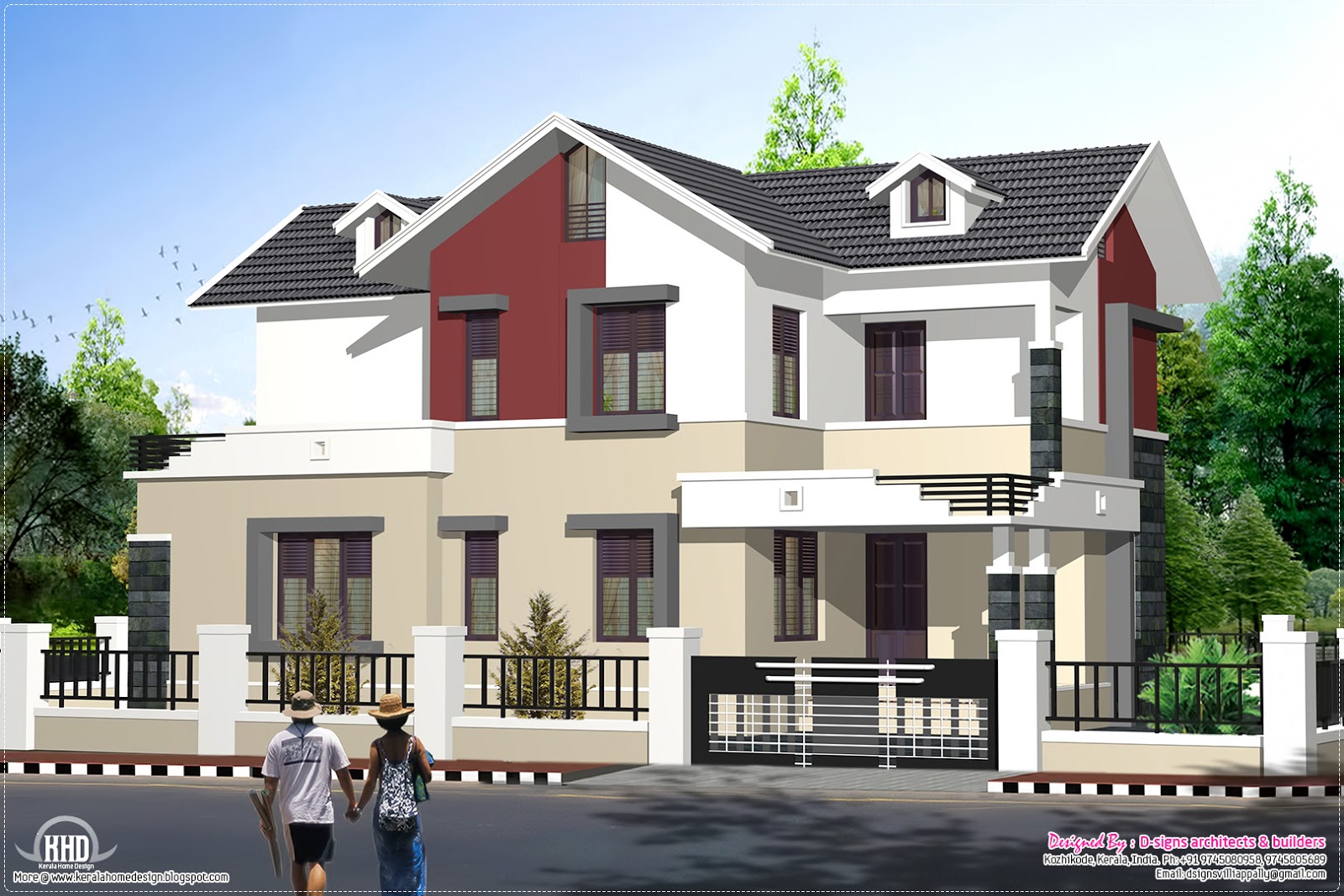 1755 sq.feet sloping roof style home | House Design Plans