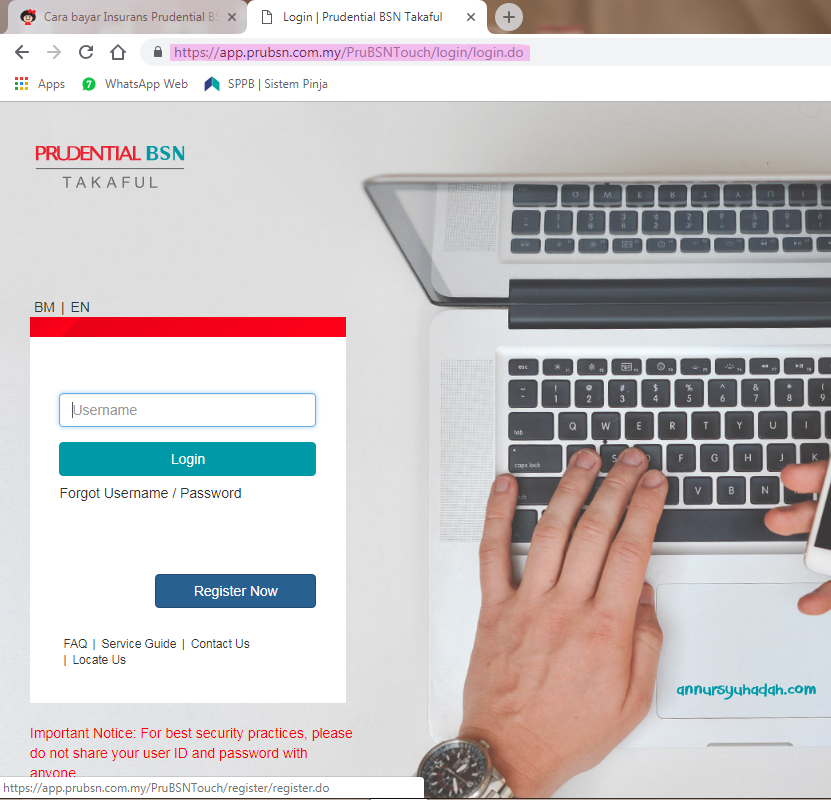 Cara Bayar Insurans Prudential BSN Takaful Online | Part 2