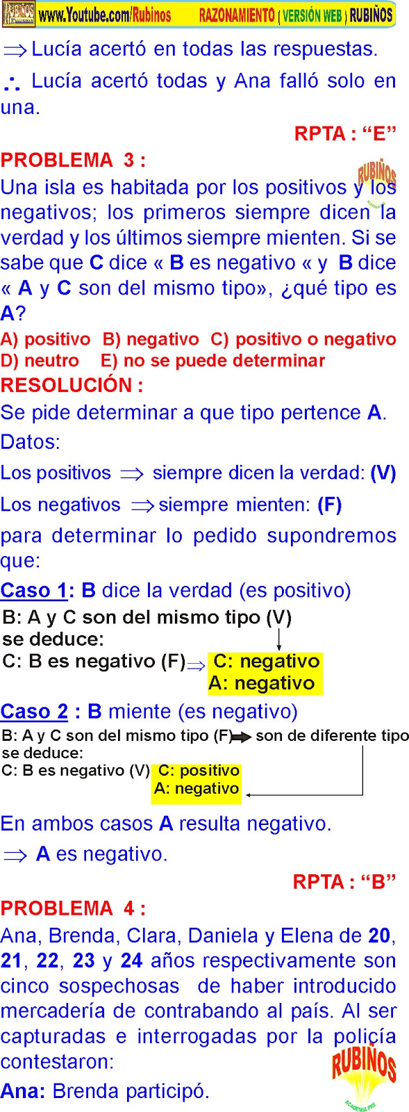 VERDADES Y MENTIRAS EJERCICIOS RESUELTOS DE RAZONAMIENTO LÓGICO ...