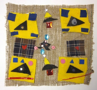 Art is Basic-- Art Teacher Blog: Burlap and Felt Quilt Square- 1st grade