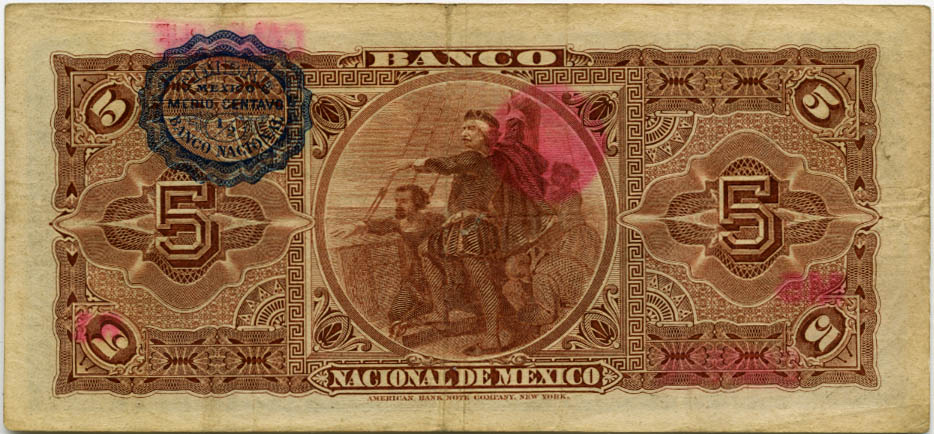 Mexican banknotes 5 Pesos banknote 1906 Banco Nacional de Mexico|World ...