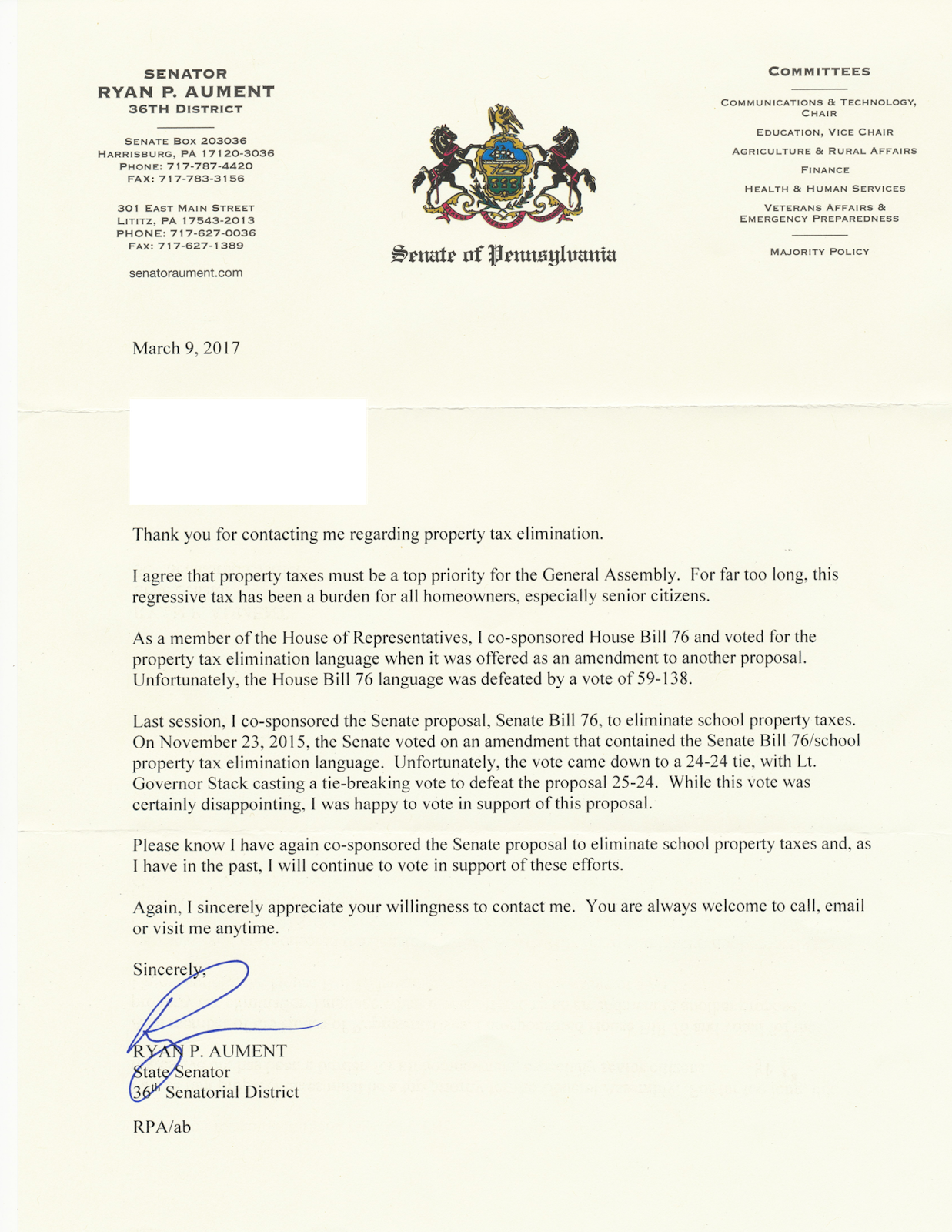 Senator Aument supports property tax elimination – Columbia Spy