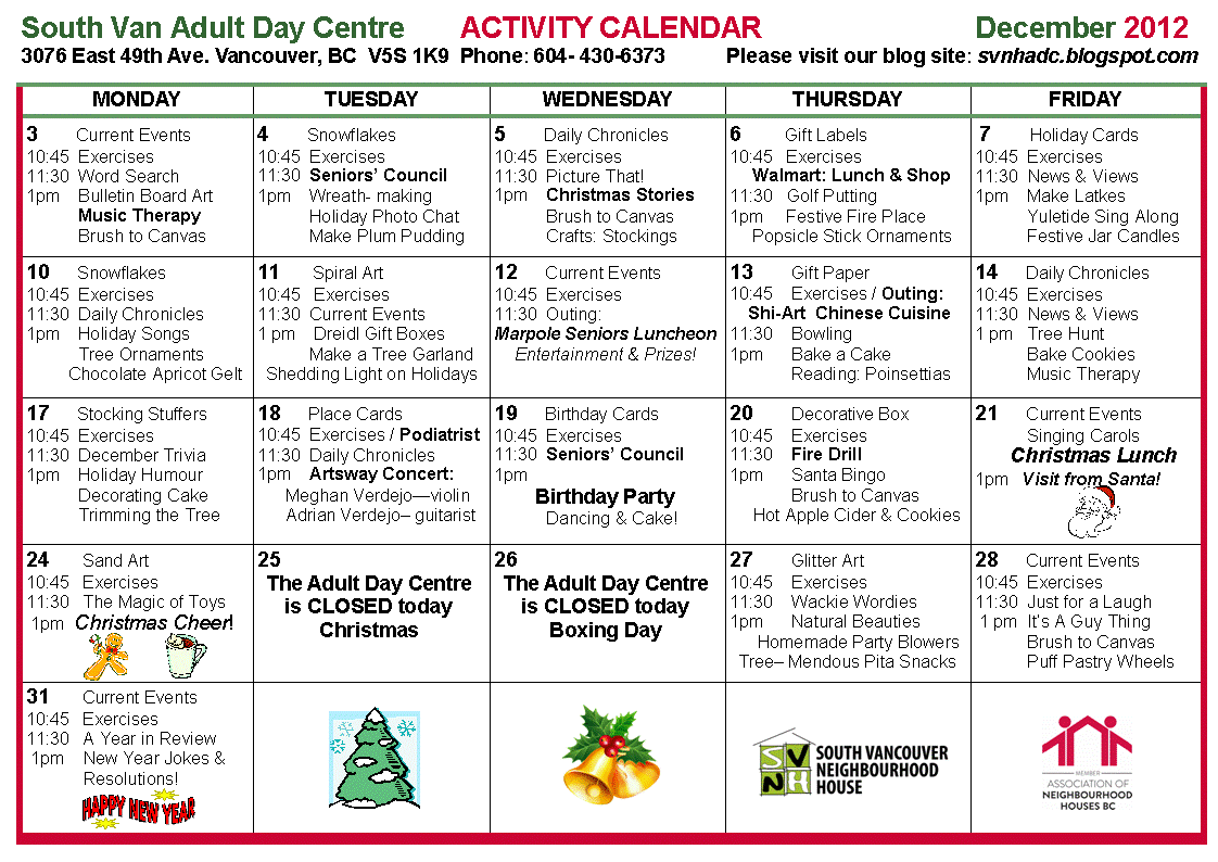 South Vancouver and Beulah Gardens Adult Day Programs: December ...