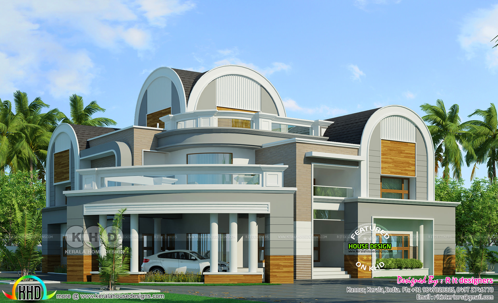 Round roof unique 6 bedroom house plan - Kerala Home Design and Floor ...