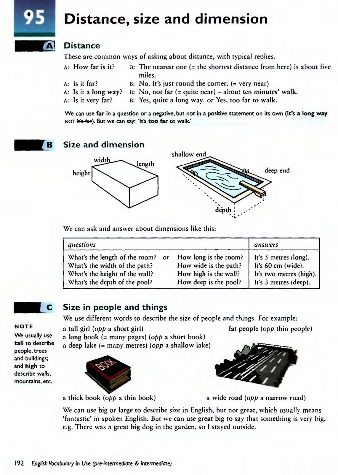 Unit 95: Distance, size and dimension - Vocabulary in Use Pre Inter