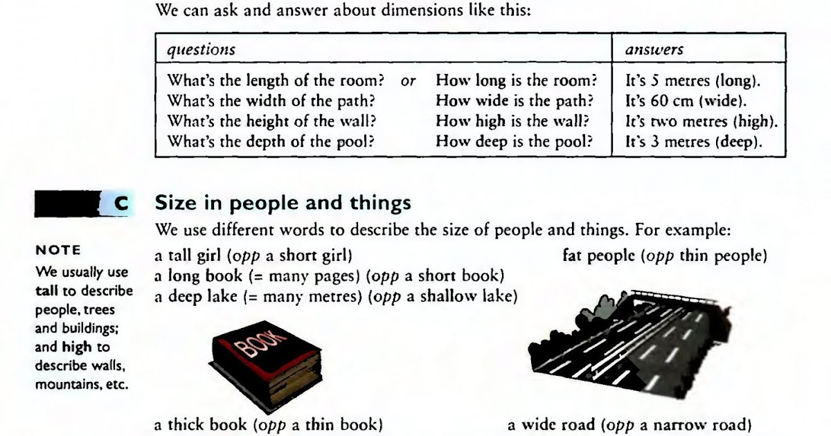 Unit 95: Distance, size and dimension - Vocabulary in Use Pre Inter