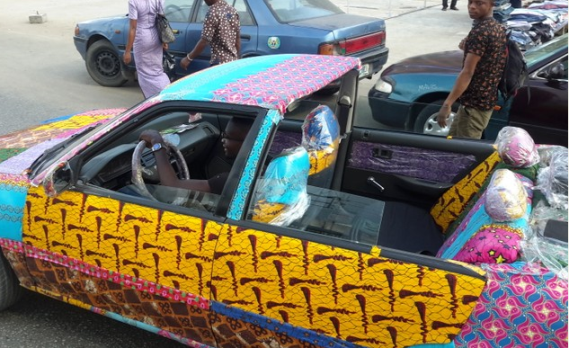 Photos: Customized Ankara car spotted in Bayelsa