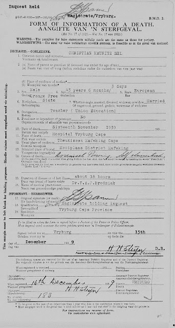 Familie-legkaart: h.8. Christiaan Mauritz NEL, geb. 13/05/1895, ged. 14 ...