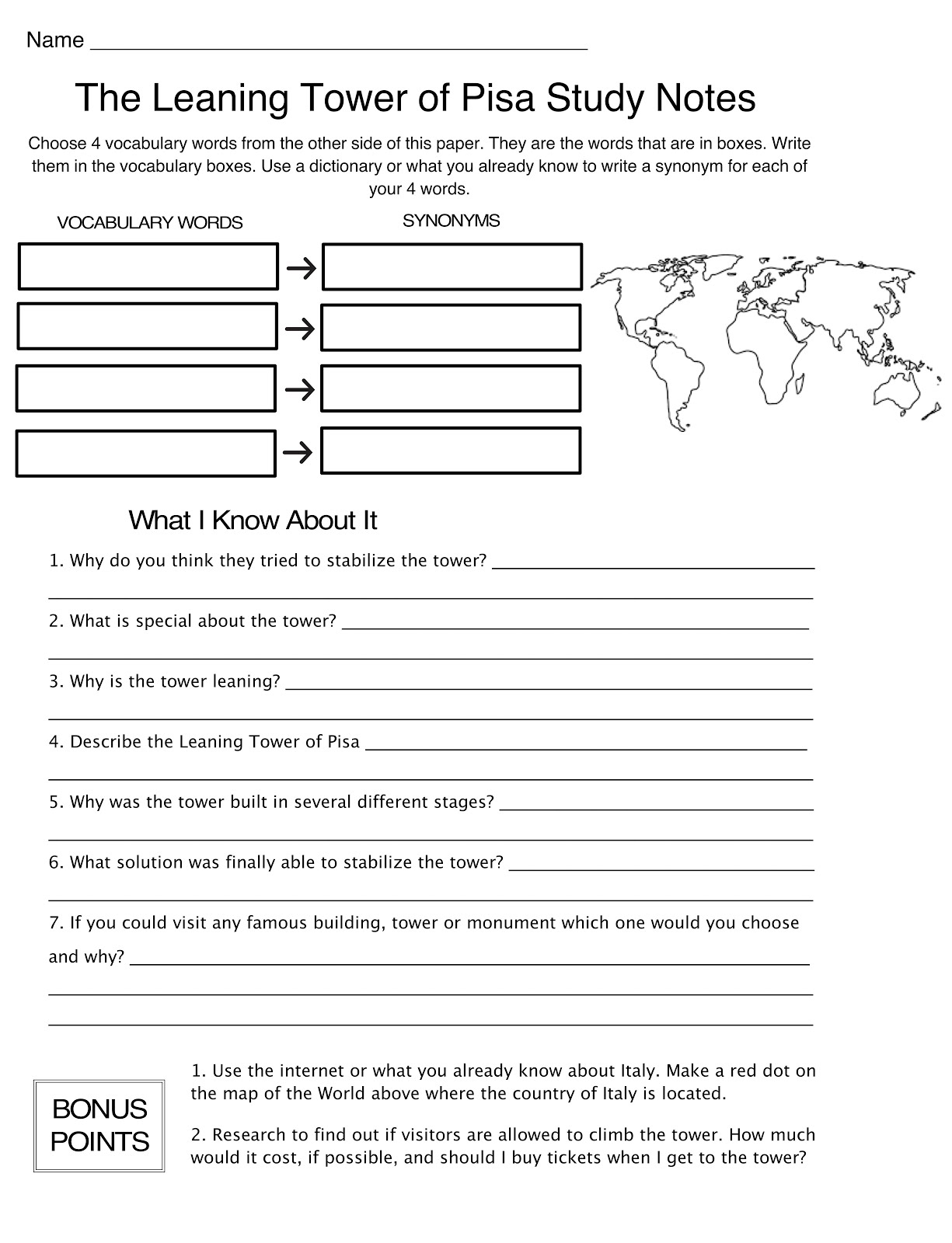 Reading With A Purpose: The Leaning Tower of Pisa