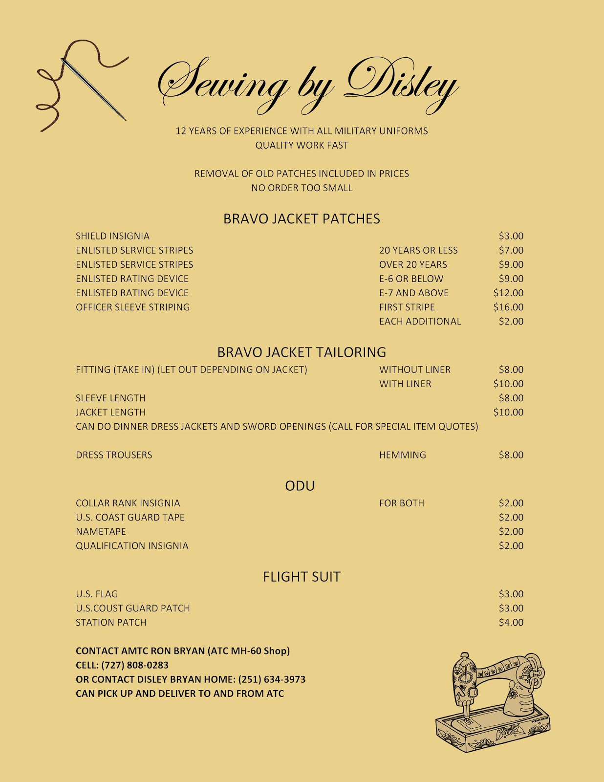 Sewing By Disley: Price List