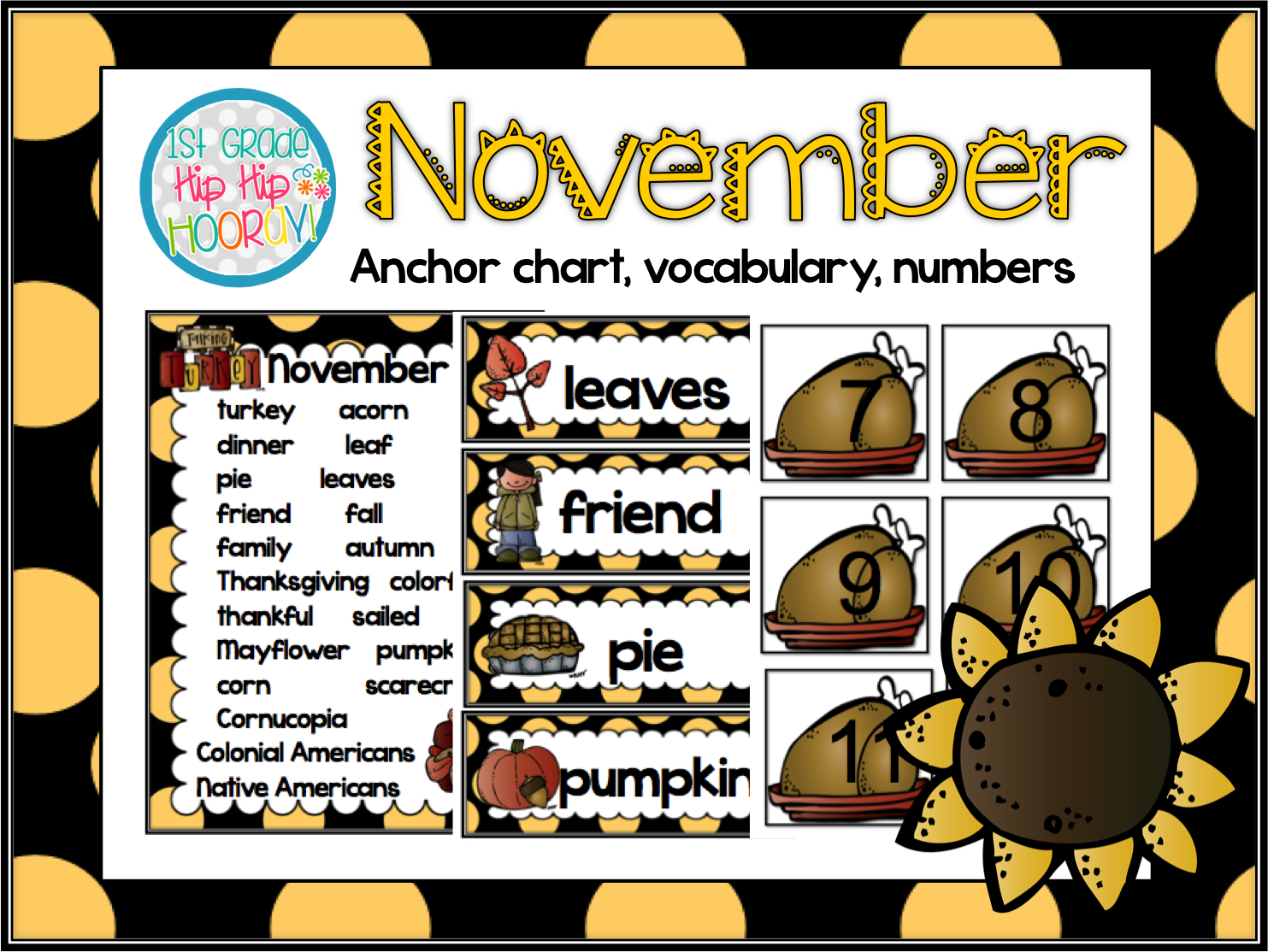 1st Grade Hip Hip Hooray!: November Calendar and Interactive Pages