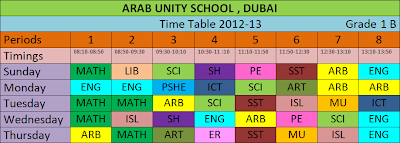 Arab Unity School | Grade 1: Time Table