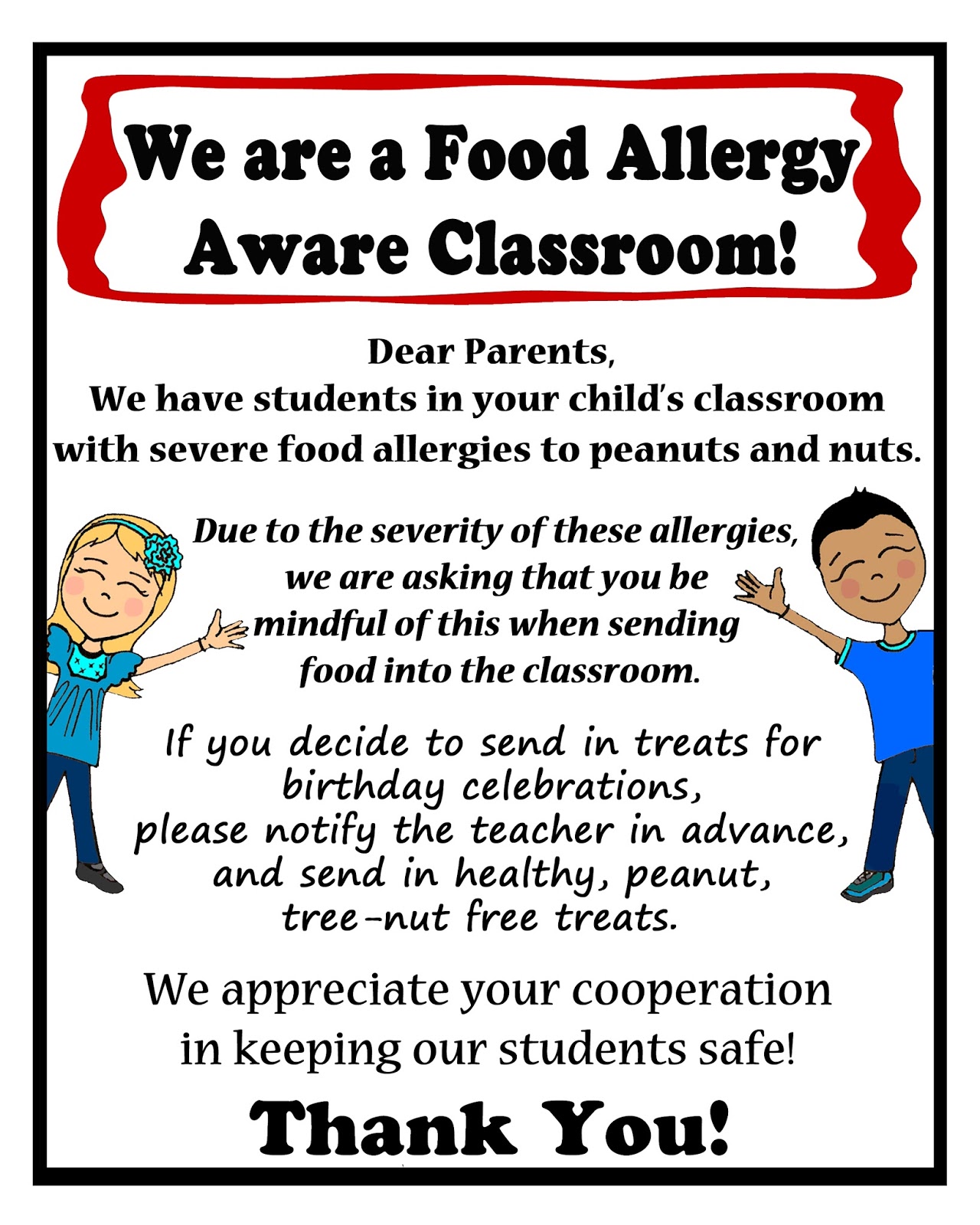 Thriving With Allergies: Peanut, tree-nut free classroom poster, Food ...