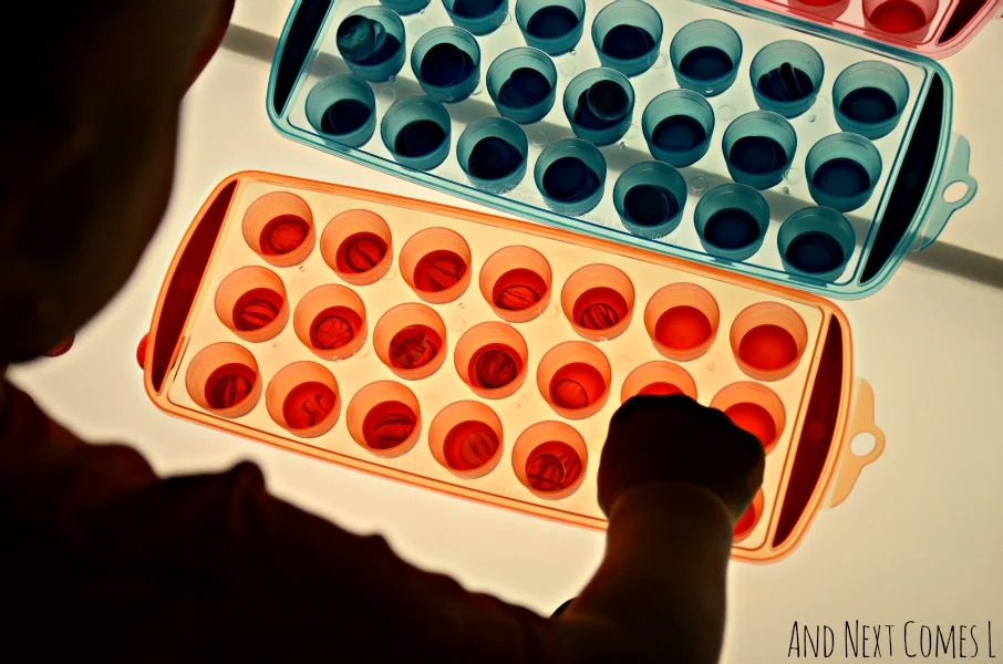 Fine Motor Light Table Play with Ice Cube Trays | And Next Comes L ...