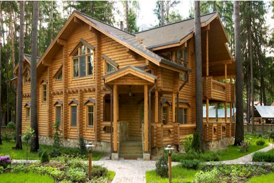 Wooden Luxurious Mansion with two living rooms and Sauna | Timber Frame ...