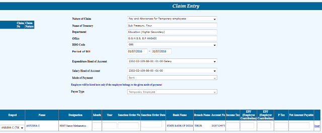 Salary Head of Account എന്നതിന് നേരെ നമ്മള്‍ സാധാരണ താത്കാലിക ...
