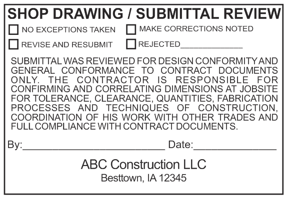 Shop Drawing and Submittal Stamps: Shop Drawing Stamps
