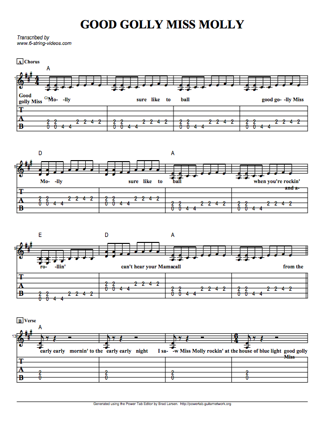 Guitar Tabs: Tabs And Song Sheet For: Good Golly Miss Molly