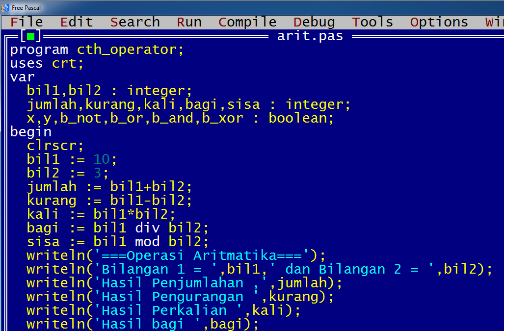 Operasi 'Aritmatika' dan 'Logika' pada Pascal ~ bocah Mluis
