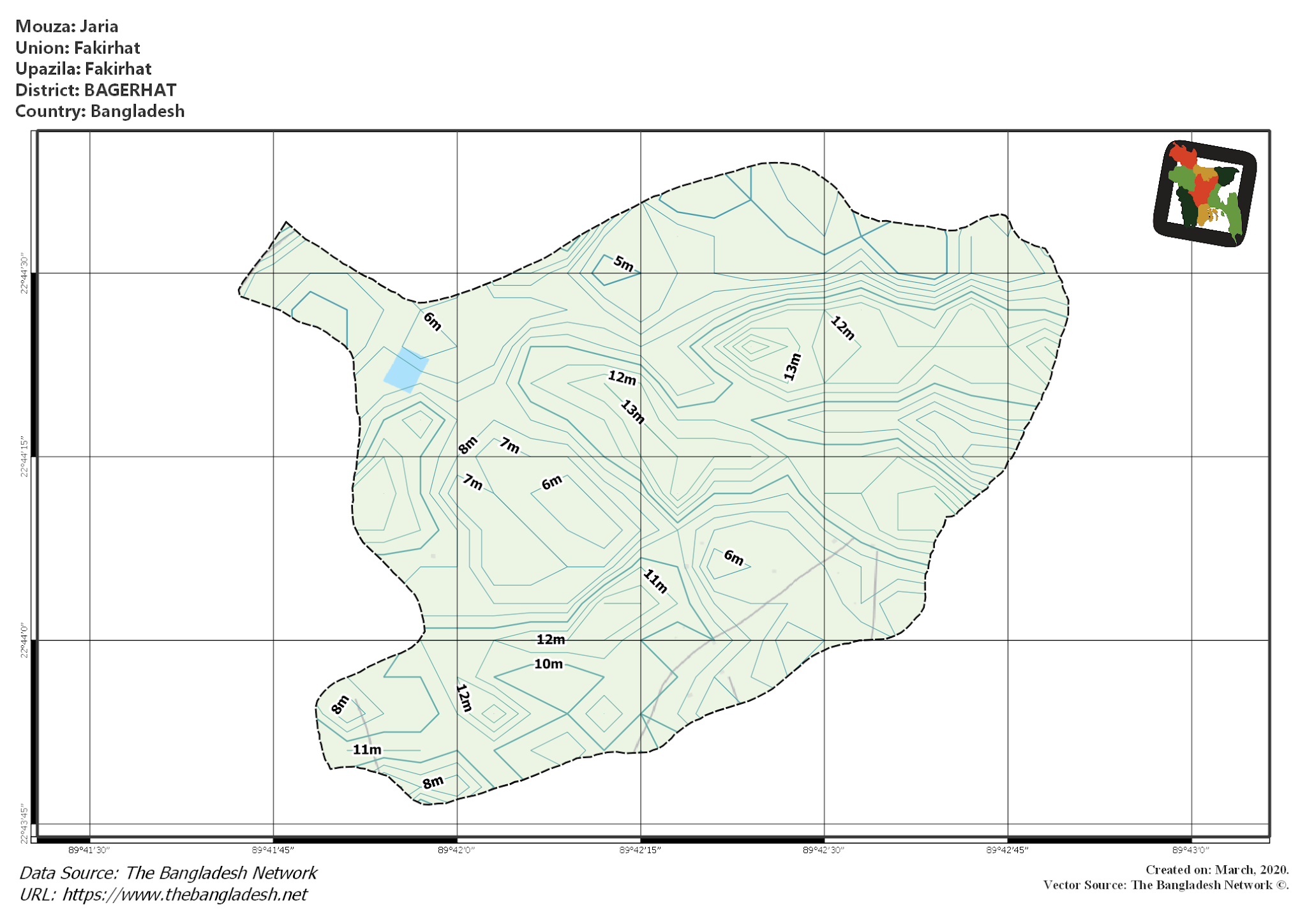 Map of Jaria Mouza, Fakirhat, Bagerhat
