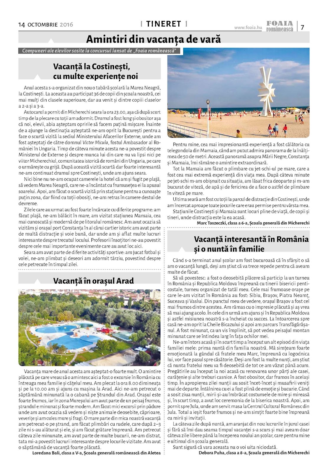 Amintiri din vacanţa de vară - compuneri ale elevilor sosite la ...