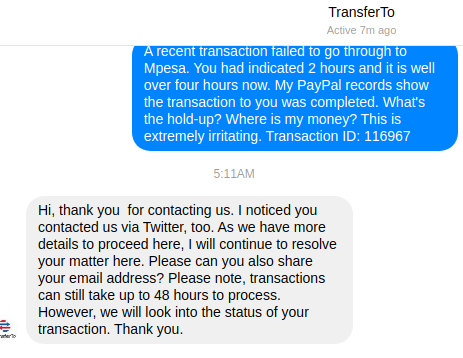 Bank Transfer Failed