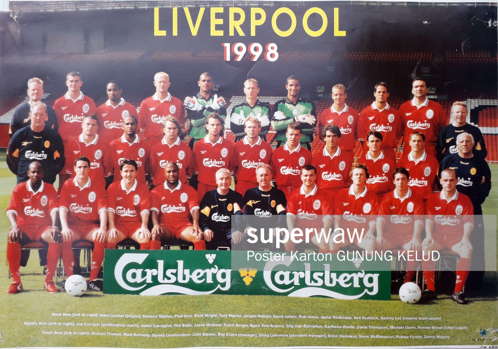 POSTER FULL TEAM LIVERPOOL 1998