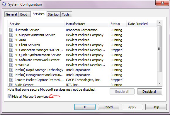 remove the list in msconfig startup program and services