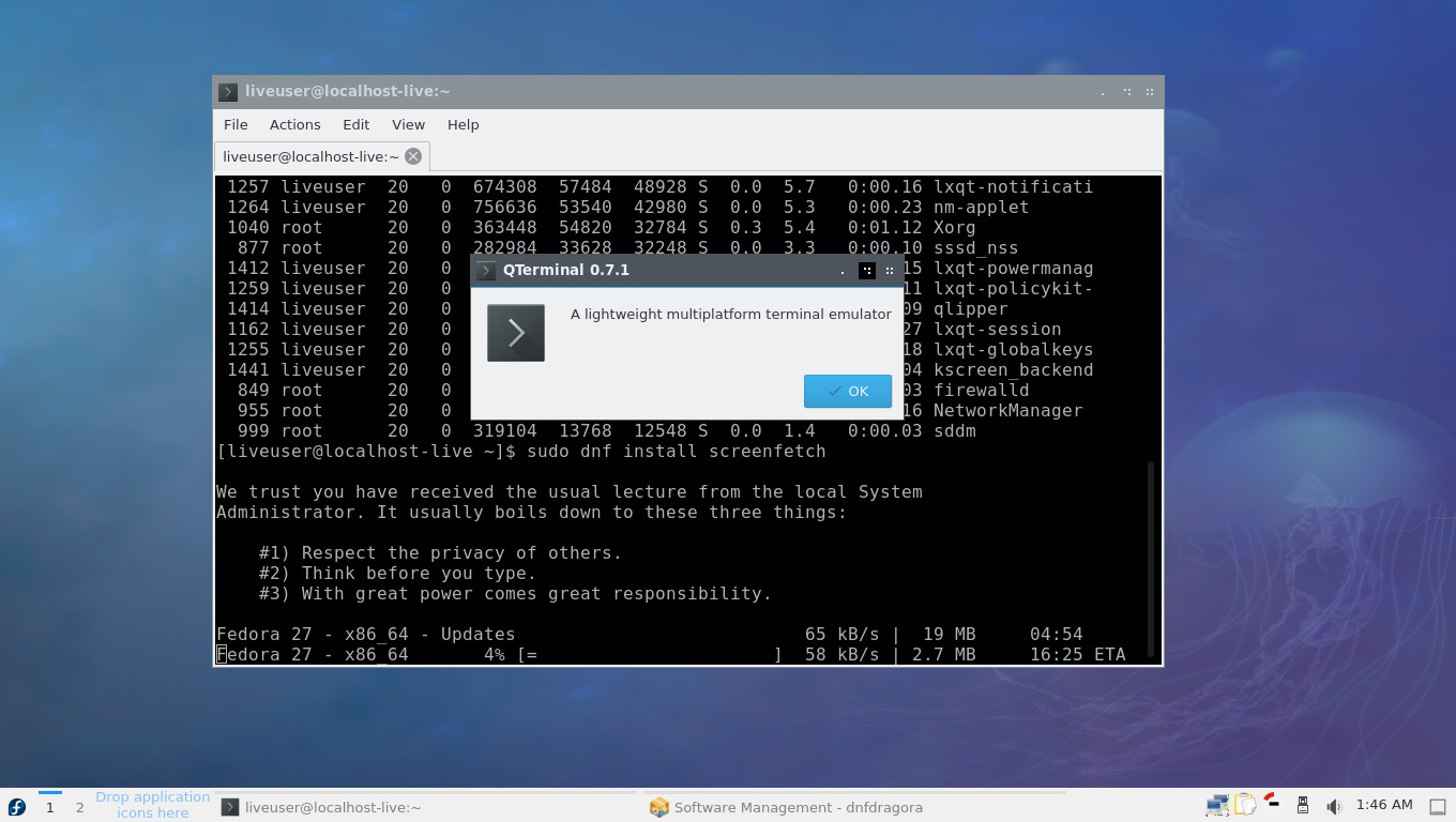 Fedora 27 LXQt spin screenshots