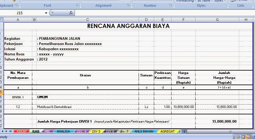 CONTOH RENCANA ANGGARAN BIAYA PEKERJAAN JALAN: KUMPULAN CONTOH RAB JALAN